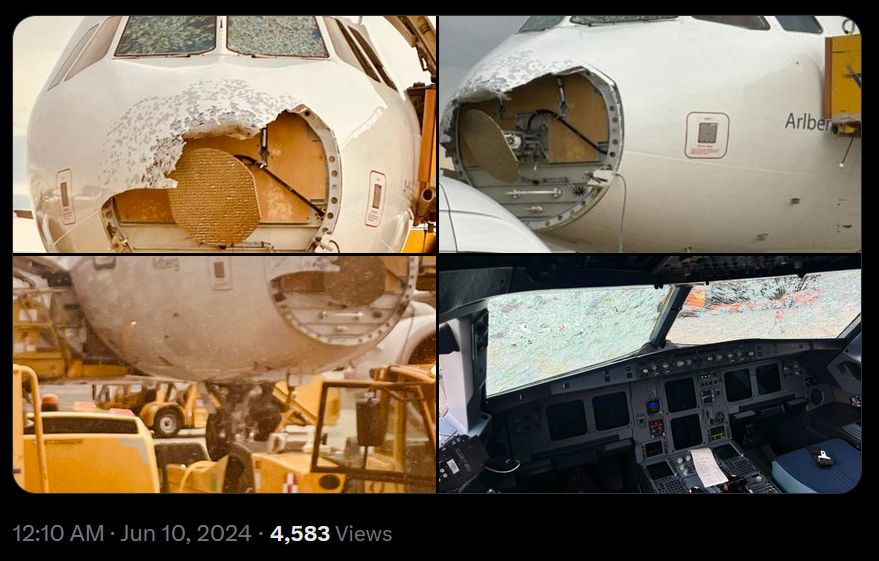 Při příletu do Vídně poškodily kroupy Airbus A320 společnosti Austrian ...